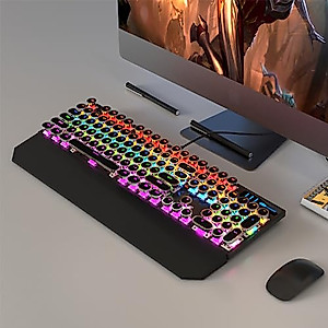 MageGee Typewriter Mechanical Gaming Keyboard, Retro Punk Round Keycaps with RGB Rainbow Backlit USB Wired Keyboards for Game and Office, for Windows Laptop PC Mac - Blue Switches/Black