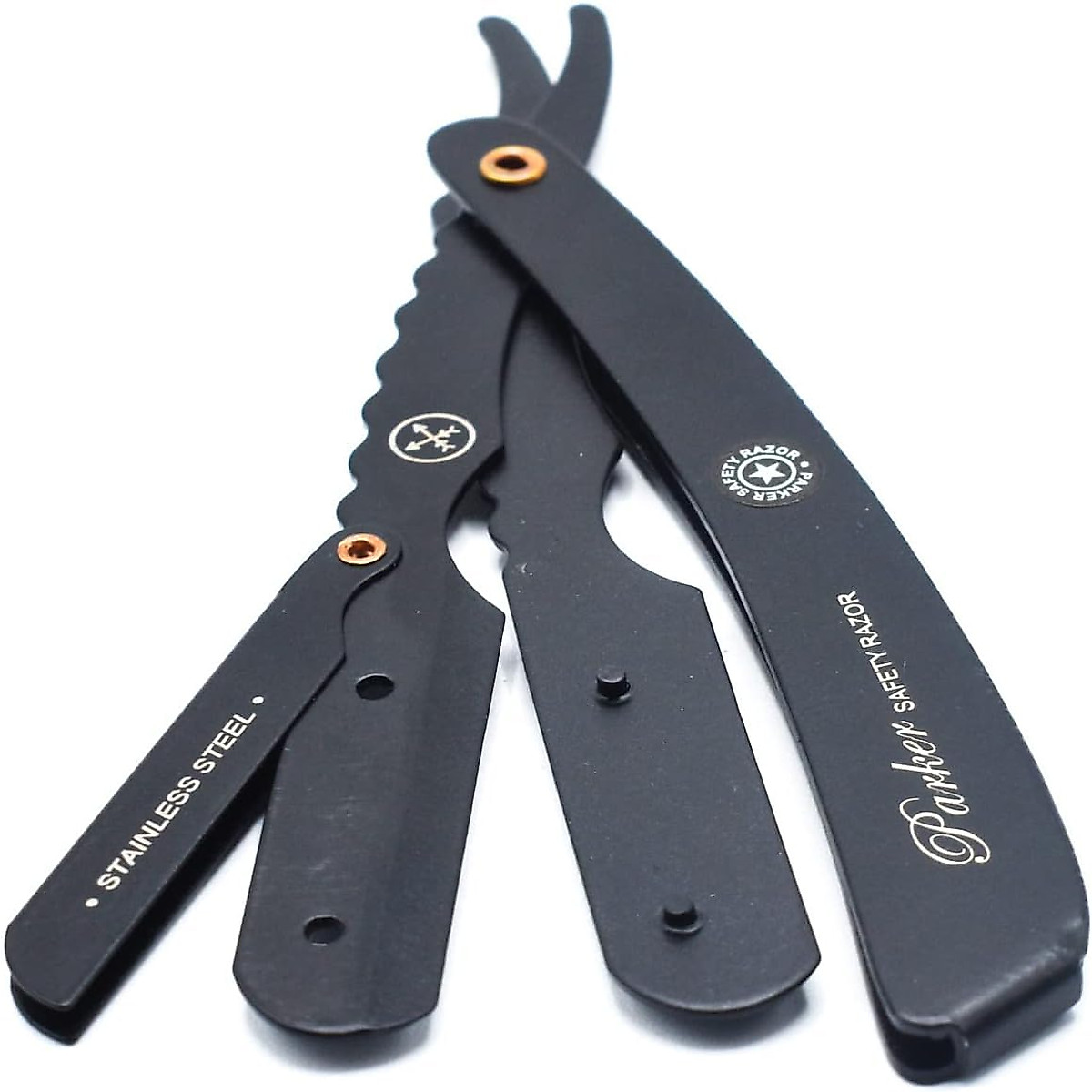 Parker SRXBLK Stainless Steel Clip Type Barber Straight Barber Razor & 5 Blades - Black Finish - **JUST INTRODUCED FOR 2023**