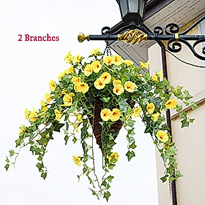 Calcifer 1 Branch(12 Stems/23 Flowers) Artificial Morning Glory Trumpet Flower Vine Plastic Flower Bouquet Hanging Wall Strings Flowers for Home Garden Wedding Party Decoration (Yellow)