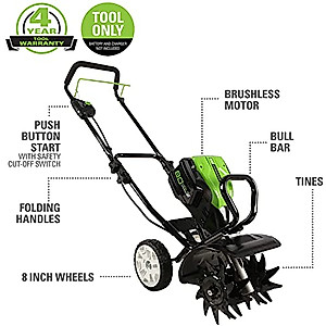 Greenworks Pro 80V 10 inch Cordless Tiller Cultivator, Tool Only, TL80L00