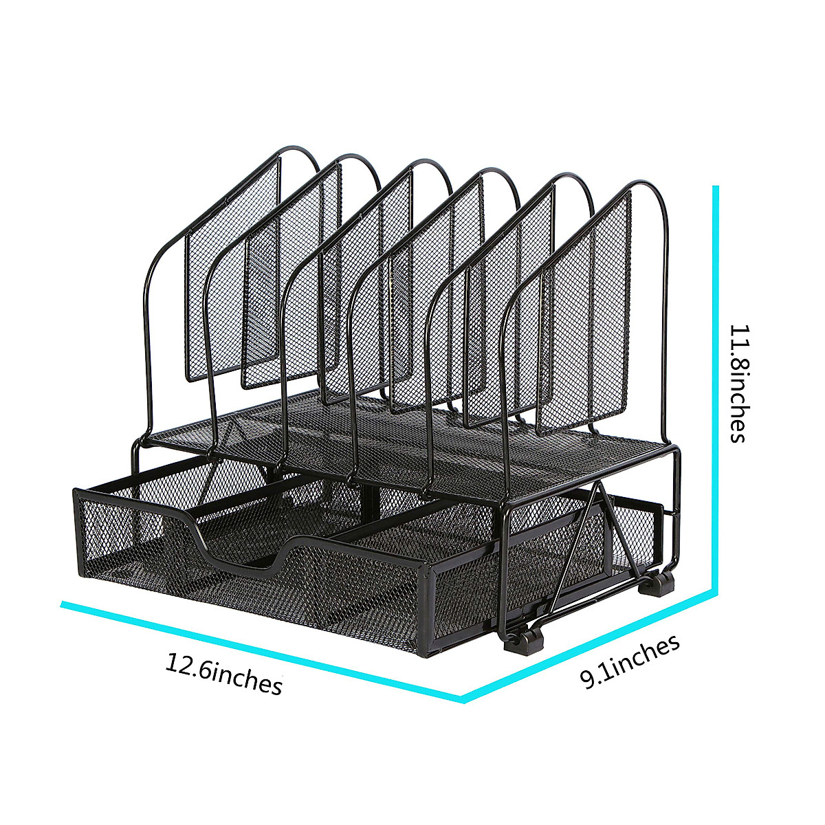 Beiz Desk Organizers and Accessories Storage with Drawer, Paper Tray and 5 Vertical File Folder Holders to Collect Office Supplies, Desktop Organizer for Workspace Home Office School, Black