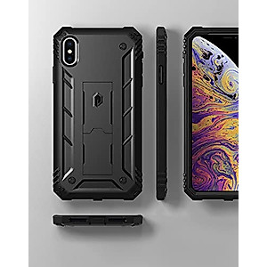 Poetic Revolution Series Case for iPhone Xs Max 6.5 inch, Full-Body Rugged Dual-Layer Shockproof Protective Cover with Kickstand and Built-in-Screen Protector, Black