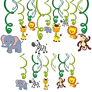 UOMNICUE Safari Animals Hanging Swirl Decorations,30 PCS Jungle Themed Foil Swirls Ceiling Streamers for Kids Boys Girls Wild One Safari Party Supplies Birthday Baby Shower Home Classroom Decoration