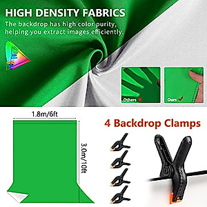 MSKIRA White Green Screen Backdrop with Stand 6.5x6.5ft Portable T-Shape Photo Backdrop Stand with 2-in-1 6x10ft Reversible White & Green Background Screen, 4 Spring Clamps, Sandbag, Carry Bag