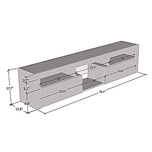 MEBLE FURNITURE & RUGS Bari 200 Wall Mounted Floating 79" TV Stand with 16 Color LEDs White