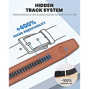 Zitahli Belt Men, Ratchet Belt Dress with 1 3/8" Premium Leather,Slide Belt with Easier Adjustable Automatic Buckle,Trim to Fit Size 30"-36"