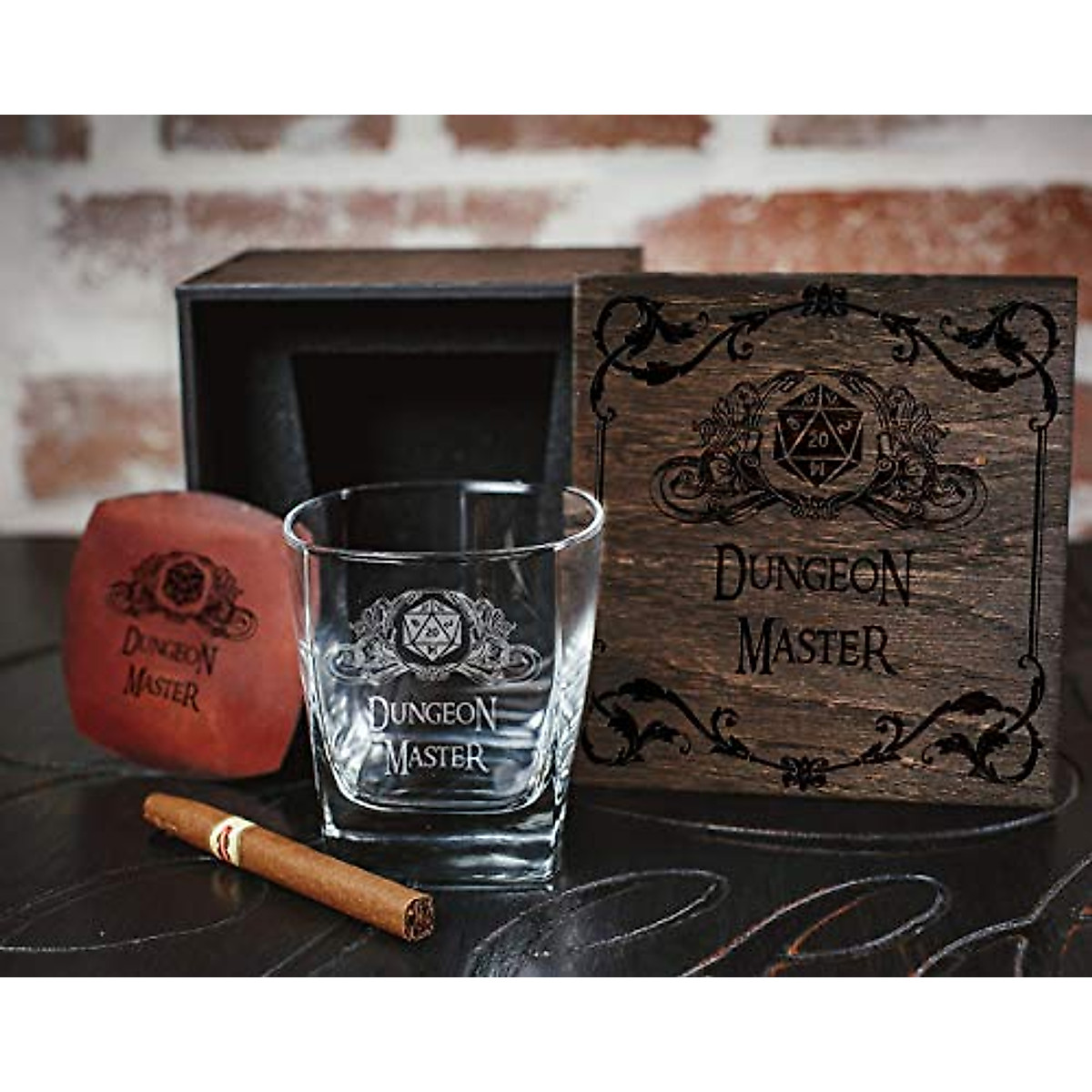 Game Master Gift Idea - Role Game Style Whisky Glass with Gift Box - Presents for Him (Dungeon Master with Dice)