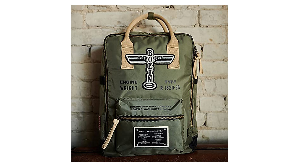 Boeing Vintage Logo Backpack – Durable Army Green Travel Accessory