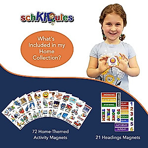 SchKIDules Visual Schedules for Kids 93Pc Home Collection for Daily Routines: 72 Picture Magnets +21 Headings for Children, ADHD & Behavioral Suppports
