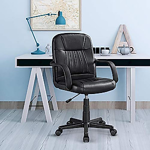 Yaheetech Office Chair Task Chair Mid-Back Executive Desk Chair PU Leather Ergonomic Computer Chair with Armrest, Black