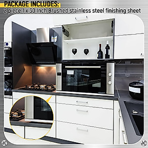 2 Pcs Stainless Steel Trim Strips 304 Brushed Stainless Steel Trim Metal Finishing Sheet Metal Gap Strip Filler Trim for Kitchen Tools (Silver, 1 x 30 Inch)