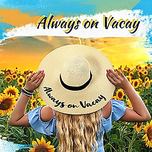 4 Pcs Women Beach Hats Floppy Foldable Straw Hat Embroidered Summer Wide Brim Hats for Travel Summer Vacation (Beige, Classic Style)