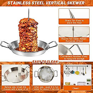Vertical Skewer Al Pastor Skewer Stainless Steel Vertical Skewer with 3 Removable Size Spikes, 8, 10 and 12 Inch for Oven Shawarma Kebabs BBQ Dishes