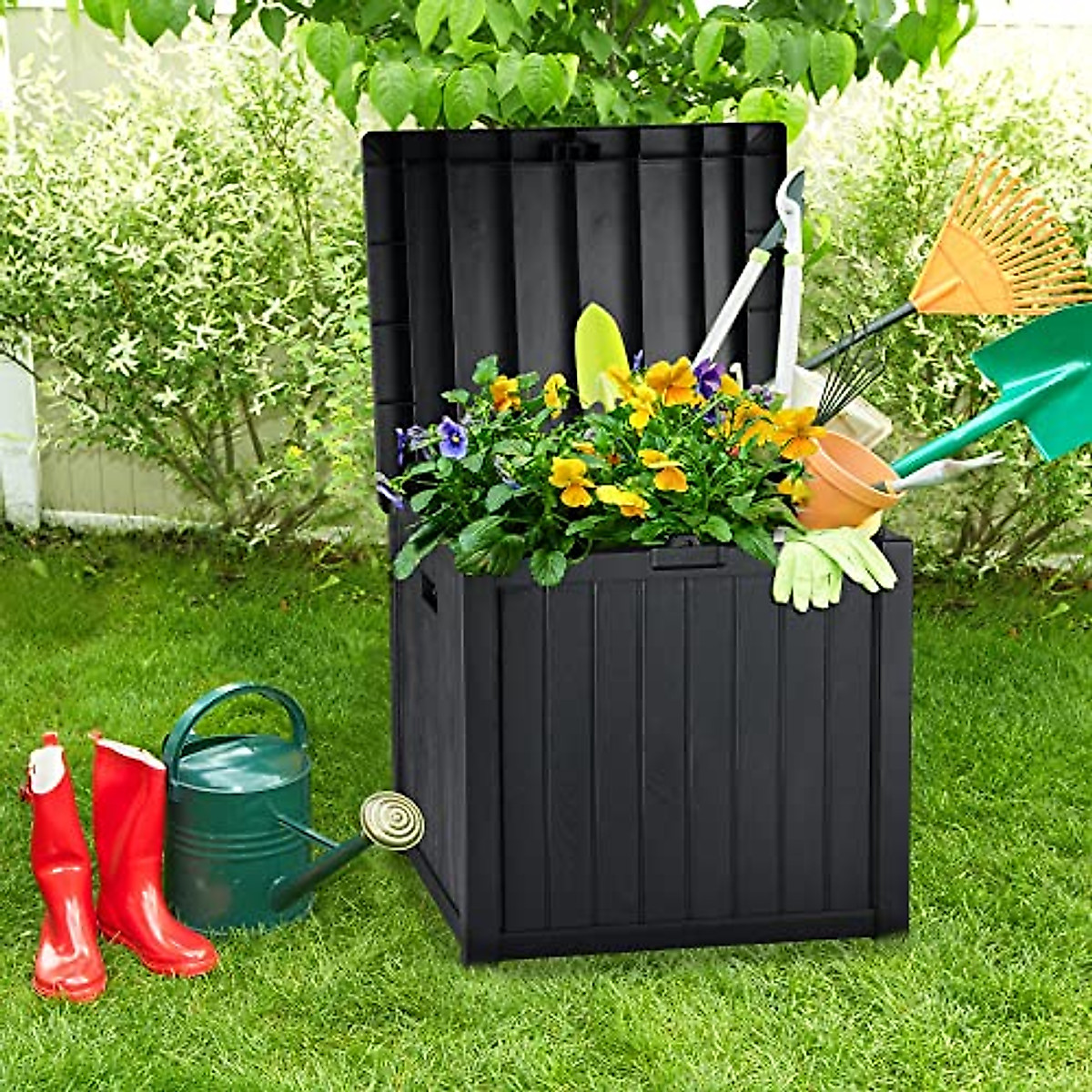 YITAHOME 51 Gallon Medium Deck Box,Outdoor Storage Container for Patio Cushions,Pool Supplies,Garden Tools,Weather,Resistant,Resin (Black)