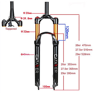 catazer MTB Air Suspension Fork, 26/27.5/29er Travel 120mm, QR 9mm Hydraulic/Remote Lockout Standard Tapered Stem Tube XC AM Ultralight Mountain Bike Front Forks (Tapered-Hydraulic Lock,29")