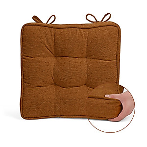 Focuprodu Chair Cushions. 18x18 Inch Thick Soft Chenille Fabric for Patio Chair Cushion. Double-sided Use with Ties for Office/Dining Room/Window (Brown)