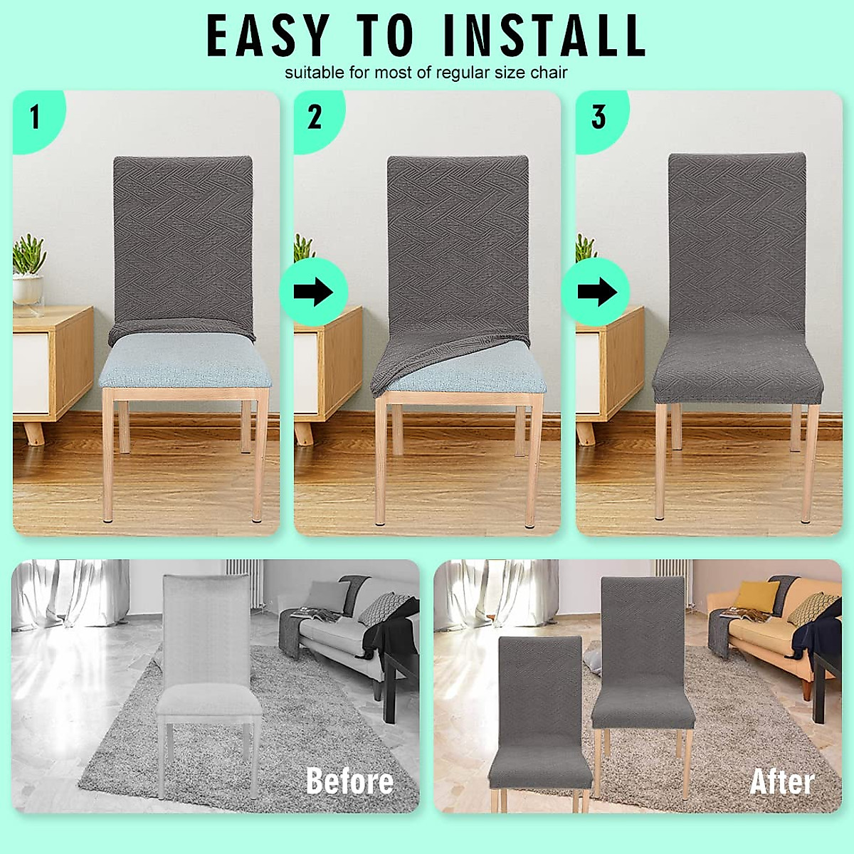 Dining Room Chair Covers Set of 4, Stretch Parsons Chair Slipcover Removable Washable Kitchen Chair Protector for Dining Room Hotel (Dark Gray)