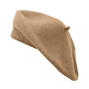 Parquet Solid Color French Beret Wool Material. Classic French, Casual and Chic Lightweight Beanie Cap Hat Tan