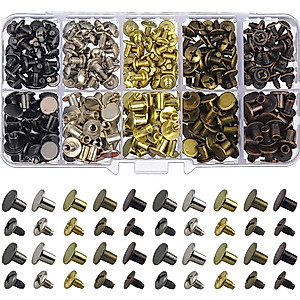 150 Sets Round Flat Head Chicago Screws Buttons Metal Studs Rivets Screwback Spots Metal Nail Rivet Studs for Leather Crafting 5/16 Inch (Mixed in Box)