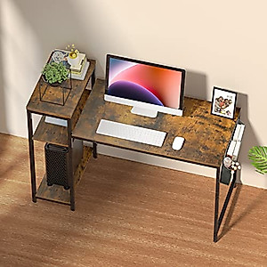 YILQQPER Computer Desk 51 x 22 inches Large Office Desk, Gaming Desk, Writing Desk for Home Office Workstation, Modern Simple Style Wooden Table with Open Shelves and Storage Bag (Rustic Brown)