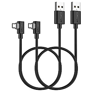 SUNGUY Right Angle Micro USB Cable 1.5FT [2 Pack], 18W Short 90 Degree Micro USB Cable Fast Charging USB 2.0 Data Sync Compatible for Samsung Galaxy S7 Edge S6 S5, Moto E6 5 4, LG-Black