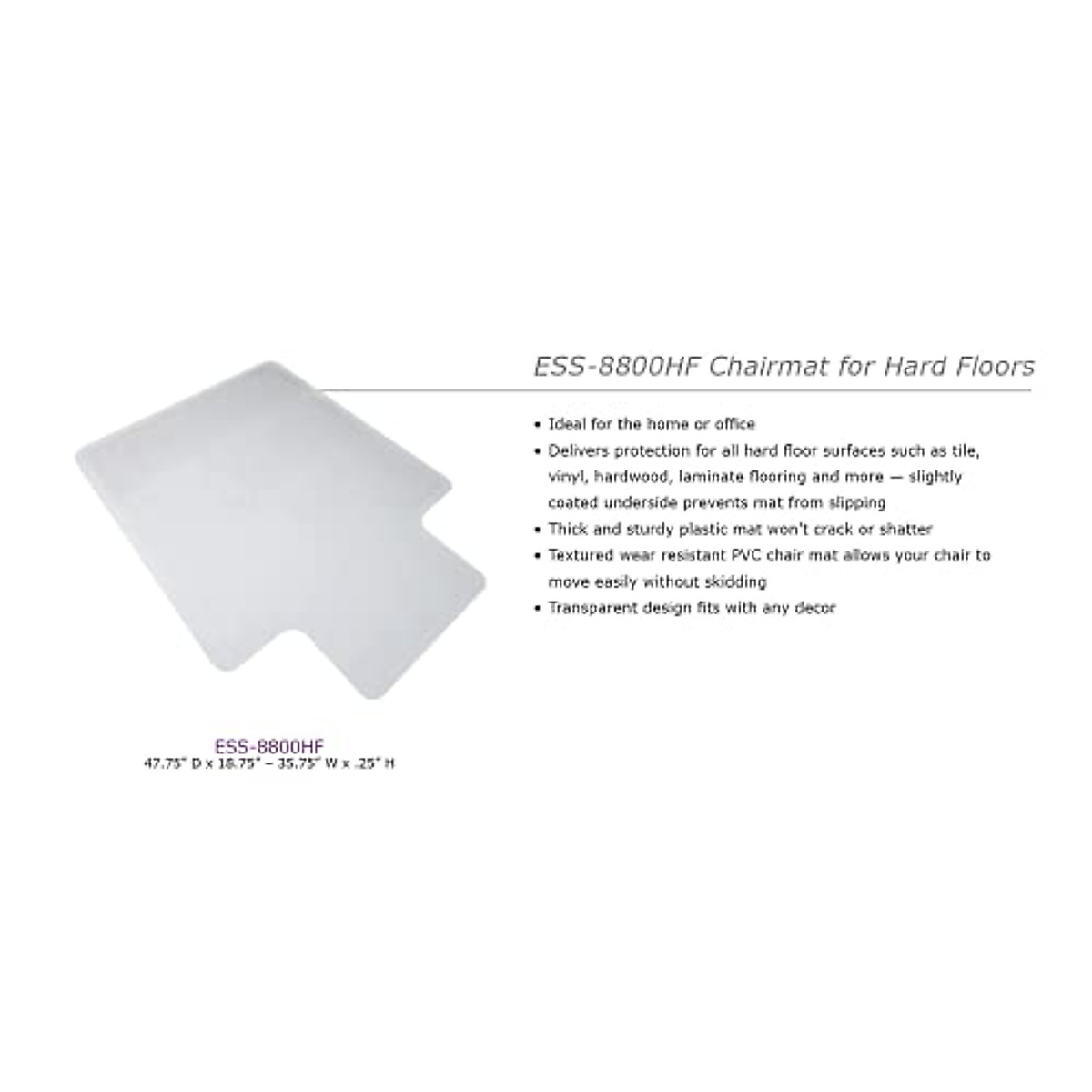 OFM Office Chair Mat for Hardwood Floor - Easy Glide Computer Desk Chair Floor Mat - Plastic Rolling Mat for Hard Floors for Work, Home, Gaming with Extended Lip (36” x 48”)