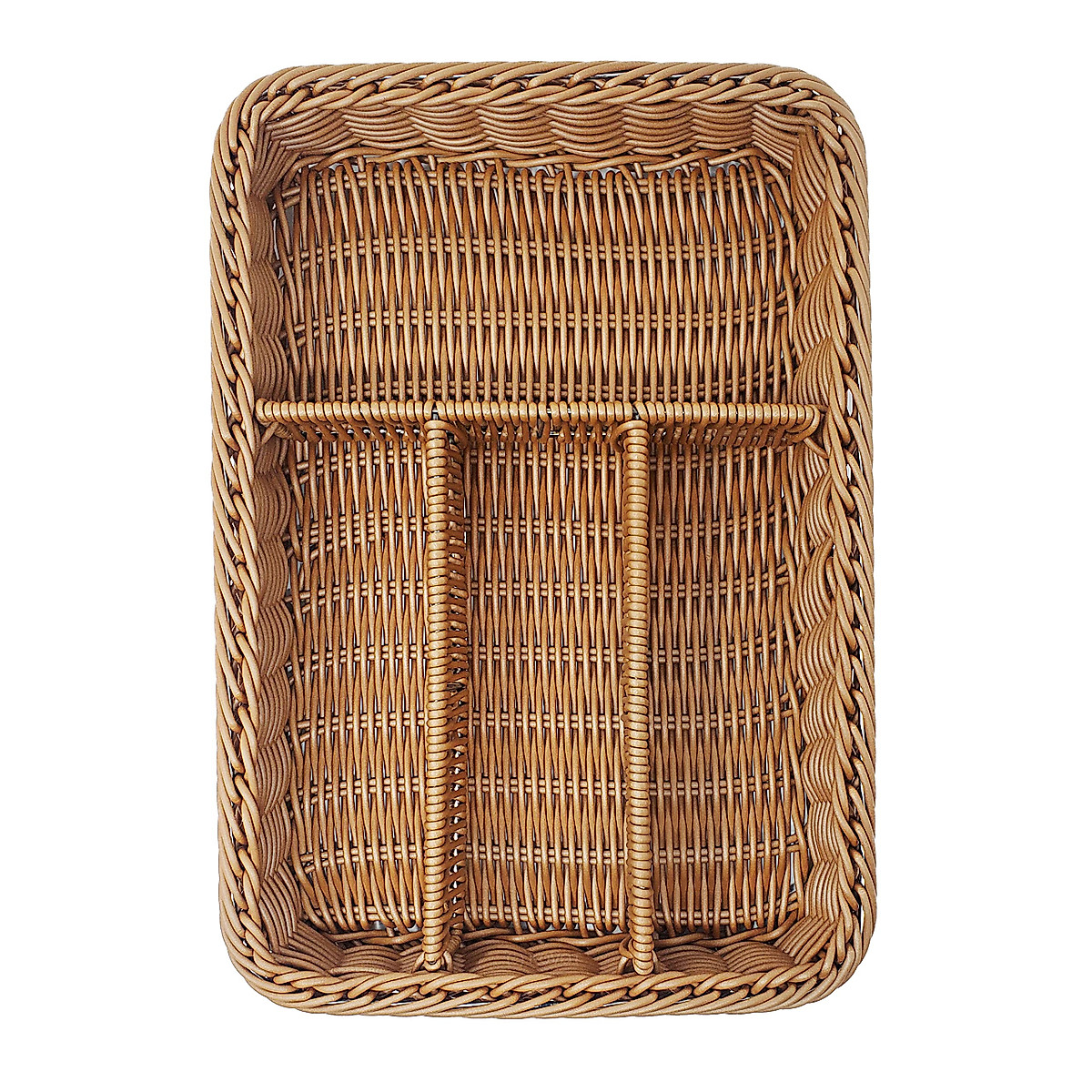 KOVOT Poly-Wicker Divided Basket Tray For Storage, Food or Cutlery, Drawer Insert Compartment Organizer Woven Polypropylene - 14"L x 10"D x 2"H