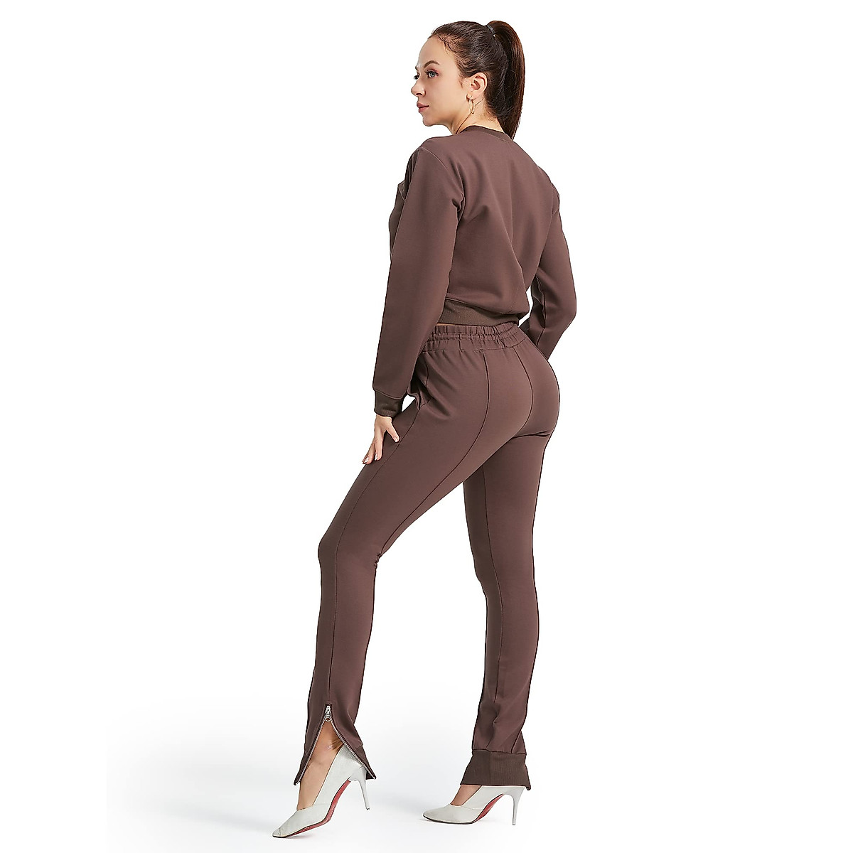 Asoran 2 Piece Tracksuit for Women, Jogging Outfits with Collar Zip, Women’s Long Sleeve Sweatshirts Lounge Pants with Zip