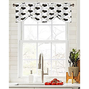 Tie-Up Valance Curtains for Window - Happy Valentine's Day Gold Love Black and White Heart Kitchen Valance - Light Filtering Valance Curtains Short Curtains with Adjustable Tie 42"x12"