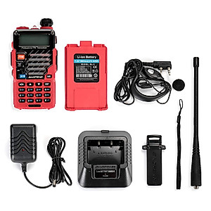 BAOFENG UV-5R+ Plus Two Way Radio, Long Range for Adults Rechargeable with Earpiece, Walkie Talkie for Outdoors, 144-148 420-450MHz, Qualette Series, Flame Red