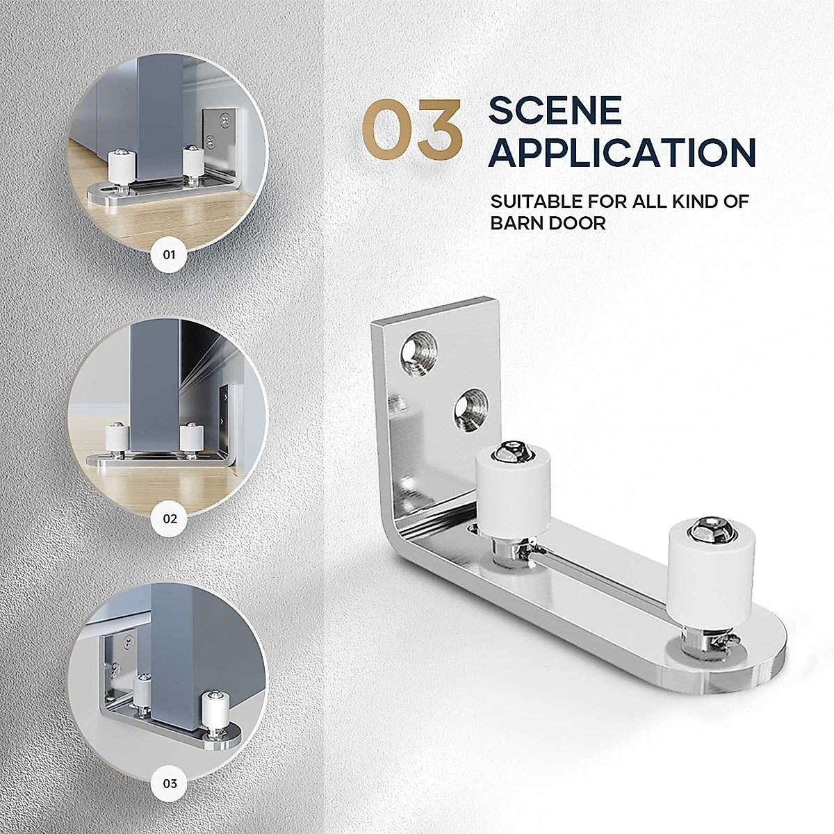 EaseLife Sliding Barn Door Bottom Floor Guide,Ball Bearings Adjustable Stay Roller,Wall Mount System,Flush Flat Bottom Design,2 Assemble Setup Options,Fit All Size Door,Brushed Chrome