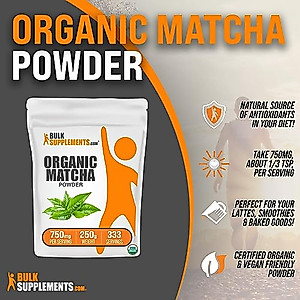 BulkSupplements.com Organic Matcha Powder - Matcha Organic, Matcha Powder for Latte & Baking, Culinary Grade Matcha Powder - Organic & Gluten Free, 750mg per Serving, 250g (8.8 oz)