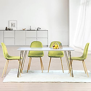 KAIDYSENY Mid Century Dining Chairs Set of 4 - Upholstered Velvet Modern Dining Room Chairs with Metal Legs, Shell Lounge Side Chairs for Kitchen, Dining,Bedroom, Living Room, (Yellow)