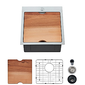 EcoChannels Kitchen Sink, 17 x 19 Inch Drop-in Bar Sink Stainless Steel Topmount Kitchen Sink Single Bowl Workstation Sink