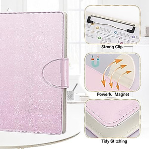 Toplive Padfolio Folder 3 Ring Binder PU Leather Portfolio, Business Interview Resume Portfolio A4/ Letter Size Document Organizer with Clipboard for Women Men, Pink