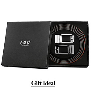 Founders & C Ratchet Click Belt 2 Pack,Leather Slide Dress Comfort Belt Adjustable with Buckle Gift Set (28"-42" Waist Adjustable, Black Dress Belt/Brown Click Belt)