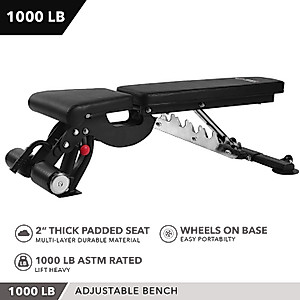 DAY1 FITNESS Adjustable Weight Bench, 1000 lb by D1F for Strength Training -Incline, Decline, Flat Workout Benches for Lifting, Flies, Chest Press, Dips -Utility Equipment for Personal, Commercial Gym