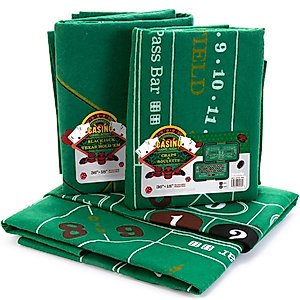 Brybelly Casino Night 4-in-1 Felts Only -Blackjack, Craps, Roulette and Texas Hold'em Table Felt Only- Green Felt Double Sided Casino Tabletop Gaming Mat- 18" x 36" - Perfect for Casino Game Night