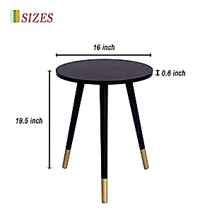 AWASEN Round Side Table, Round White Modern Home Decor Coffee Tea End Table for Living Room, Bedroom and Balcony, Easy Assembly (16x19.5inches, Black&Gold)