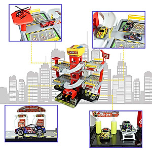 Fajiabao Garage Building Track Car Playset Parking Lot Firetruck Toys