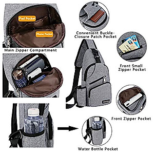 Peicees Sling Bag for Men Women Shoulder Bag Daypack with Bottle Holder