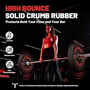 papababe High-Bounce Bumper Plates, Olympic Weight Plates with Colored Fleck-Rubber, Weight Plate for Weightlifting and Strength Training (55 LB, Pair)