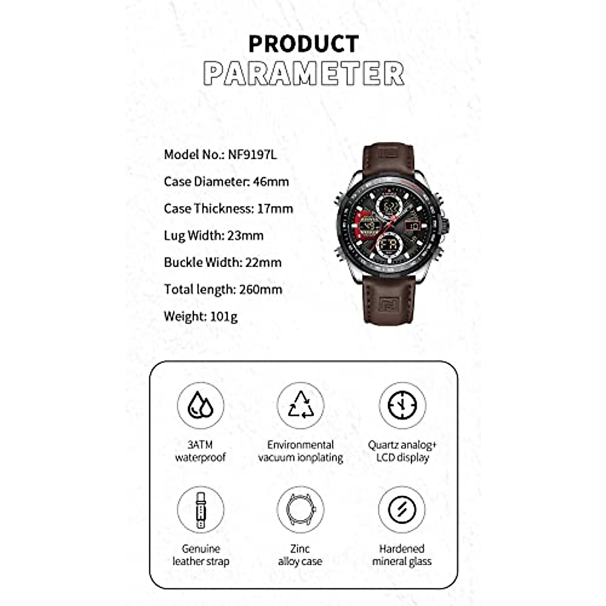 NAVIFORCE Men's Military Digital Watches Analog Quartz Waterproof Watch Sport Multifunctional Leather Wristwatch