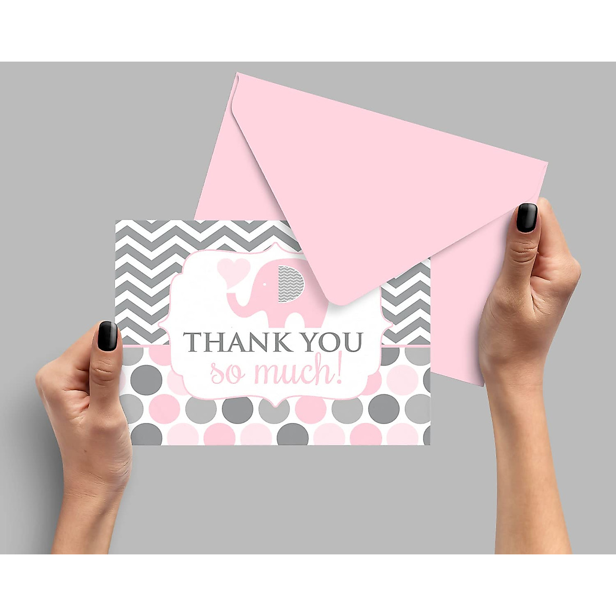 Paper Clever Party Pink Elephant Thank You Cards with Envelopes for Boys Baby Shower, Gender Reveal, Birthday, Everyday Occasions, Small Folded Note Set, 20 Pack