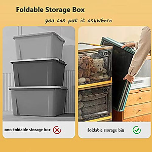 Taofwter 26L Collapsible Storage Bins with Lids for organizing, Stackable Clear Latch Storage Box with Handle, Folding Plastic Containers for Clothes, Toy, Books