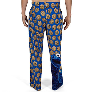 BRIEF INSANITY Sesame Street Adult Lounge Pajama Pants - Comfy, Loose-Fit, Ultra-Soft - Cookie Monster Sleep Bottoms (Large, Cookie Monster)