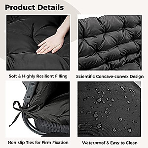 Homaisson Swing Replacement Cushion, Outside Bench Cushion with Backrest, 2-3 Seater Cushion with 8 Ties for Outdoor Furniture, 59 x 39 x 4 Inches Porch Swing Cushion Garden Bench (Black)