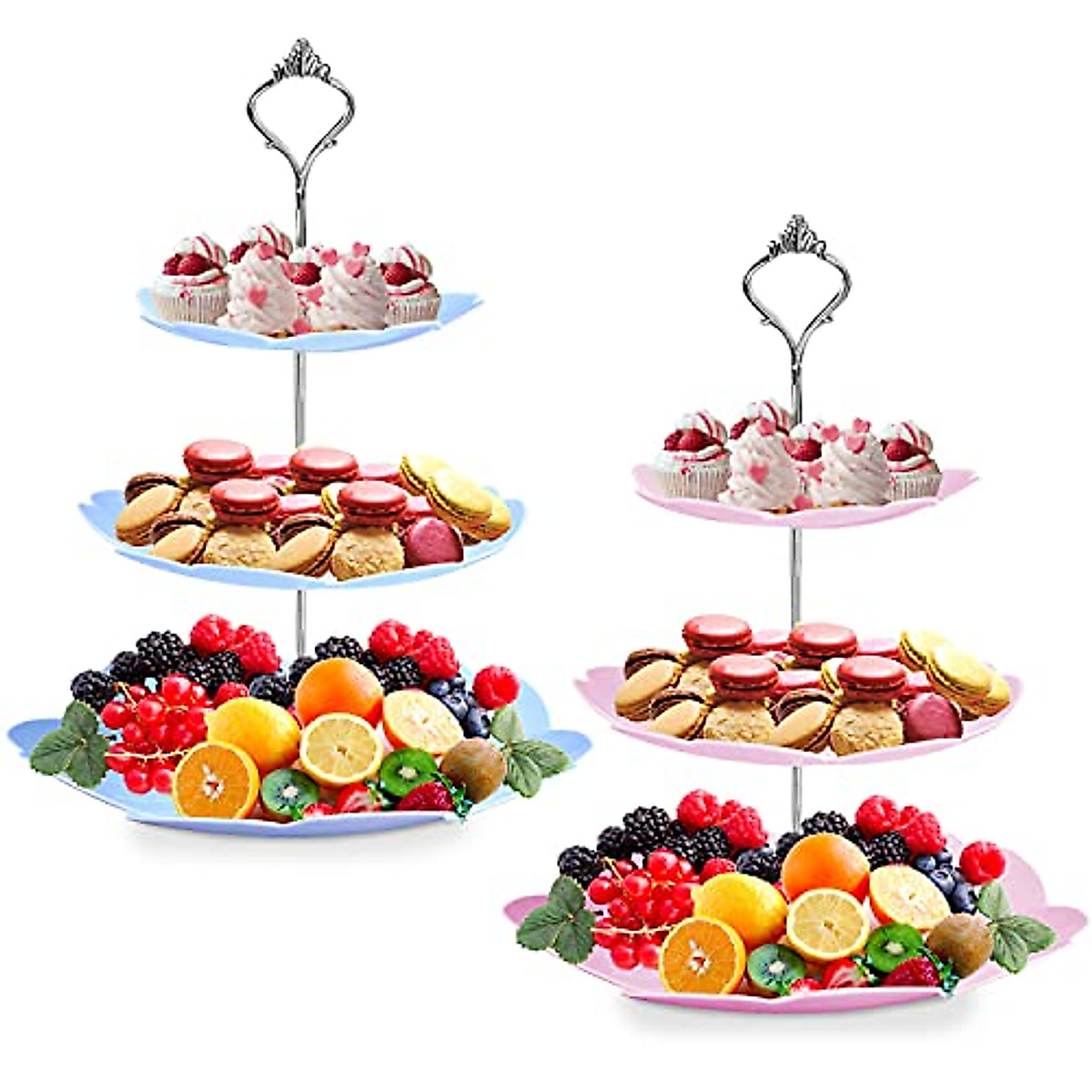 Cupcake Stand,2 Pack of 3-Tier Flower Dessert Plates Mini Cakes Fruit Candy Display Tower Cookie Tray Rack Candy Buffet Holder Cake Stand Cardboard Cupcake Stand Tiered Serving Stand (Style 1)