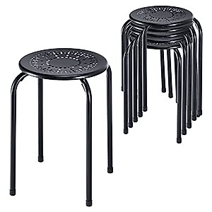 LDAILY Multipurpose Stool Chairs, Small Stool Sets, Metal Stool with Dome, Stackable Backless Kitchen Stool Indoor Outdoor, Furniture Stools, Suitable for Garden, Living Room, Home, Black (6-Pack)