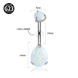 CHUANCI G23 Solid Titanium Belly Button Rings Prong Set Double Synthetical Opal&Zircon Belly Navel Piercing Rings 14G Belly Piercings (1PC Silver Opal 17)